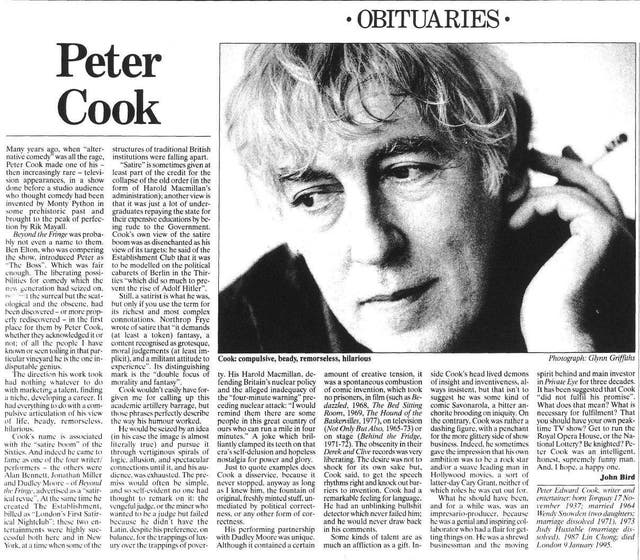 A Life in Focus: Peter Cook, giant of British comedy who inspired ...