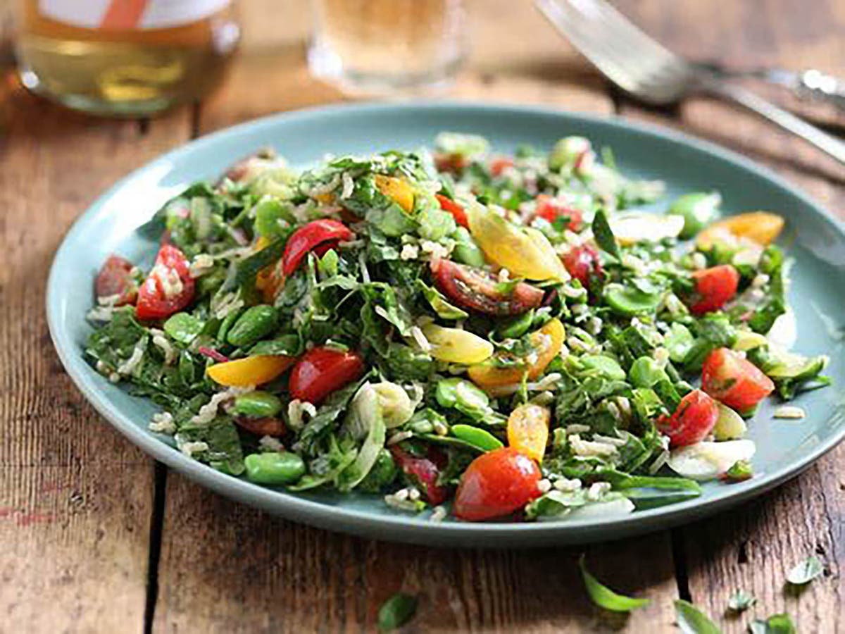 How to make summer rice salad with broad beans, red chard and tomatoes ...