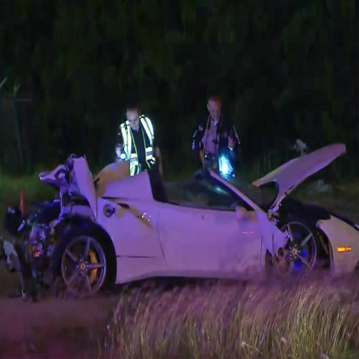 Crashed White Ferrari