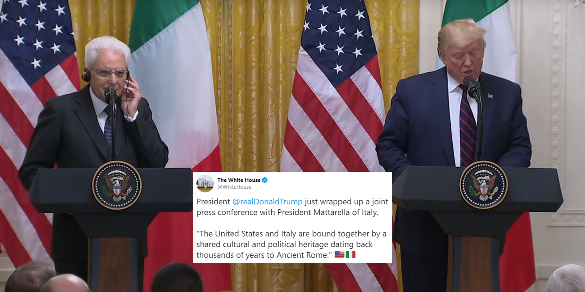 Trump says US bound with Italy since Ancient Rome at Mattarella press ...