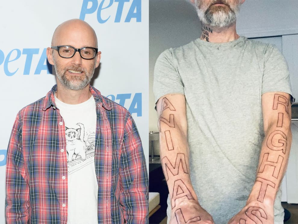 Musician Moby has ‘Animal Rights’ tattooed on his arms to mark 32 years ...