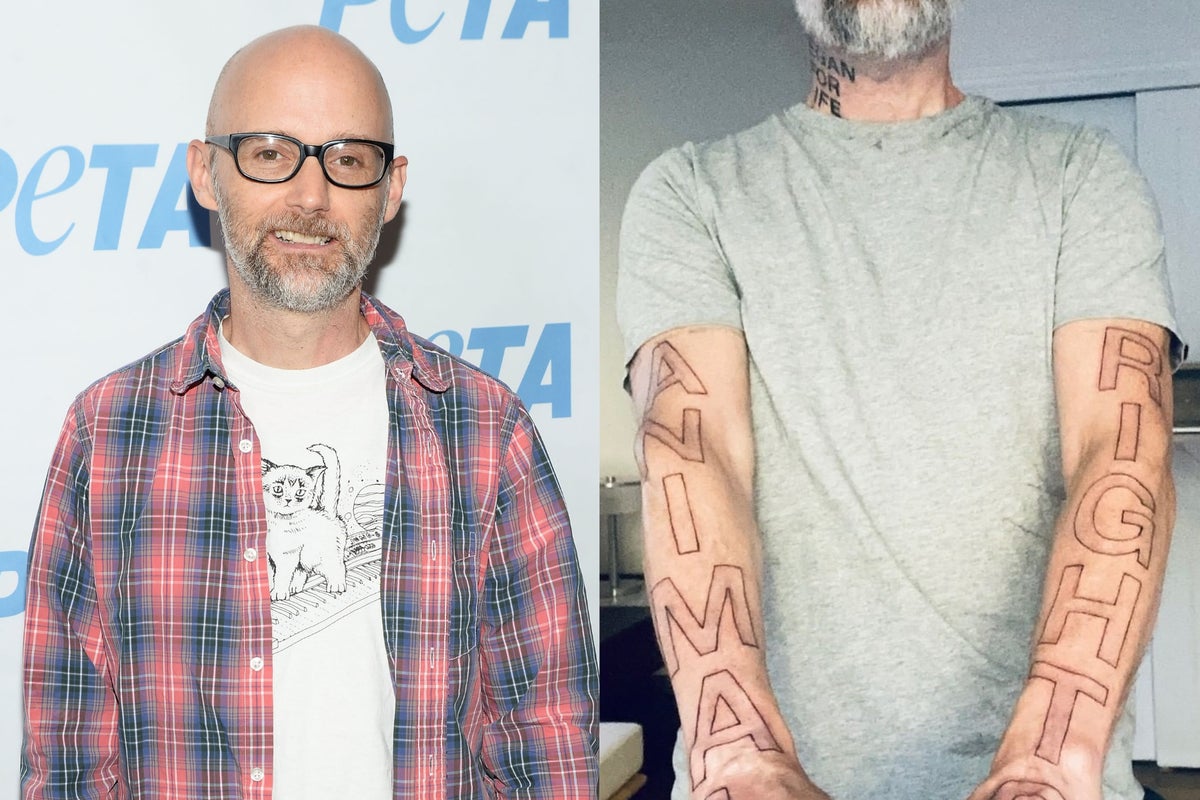Musician Moby has ‘Animal Rights’ tattooed on his arms to mark 32 years ...