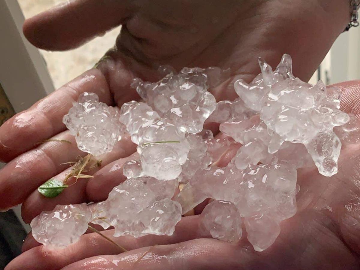 Huge, jagged hailstones lash northern England as thunderstorms sweep ...