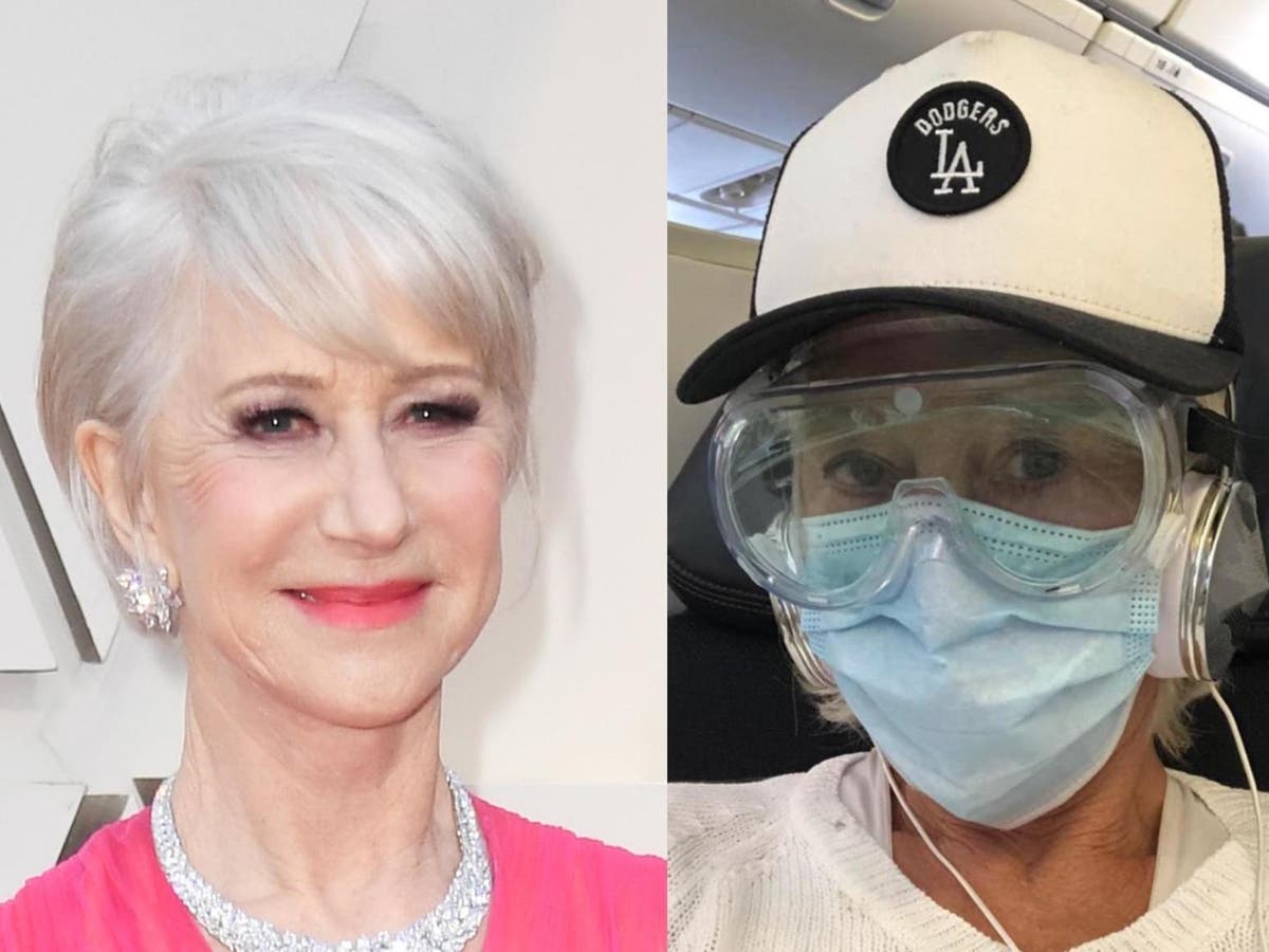 Dame Helen Mirren wears face mask and goggles during flight amid ...