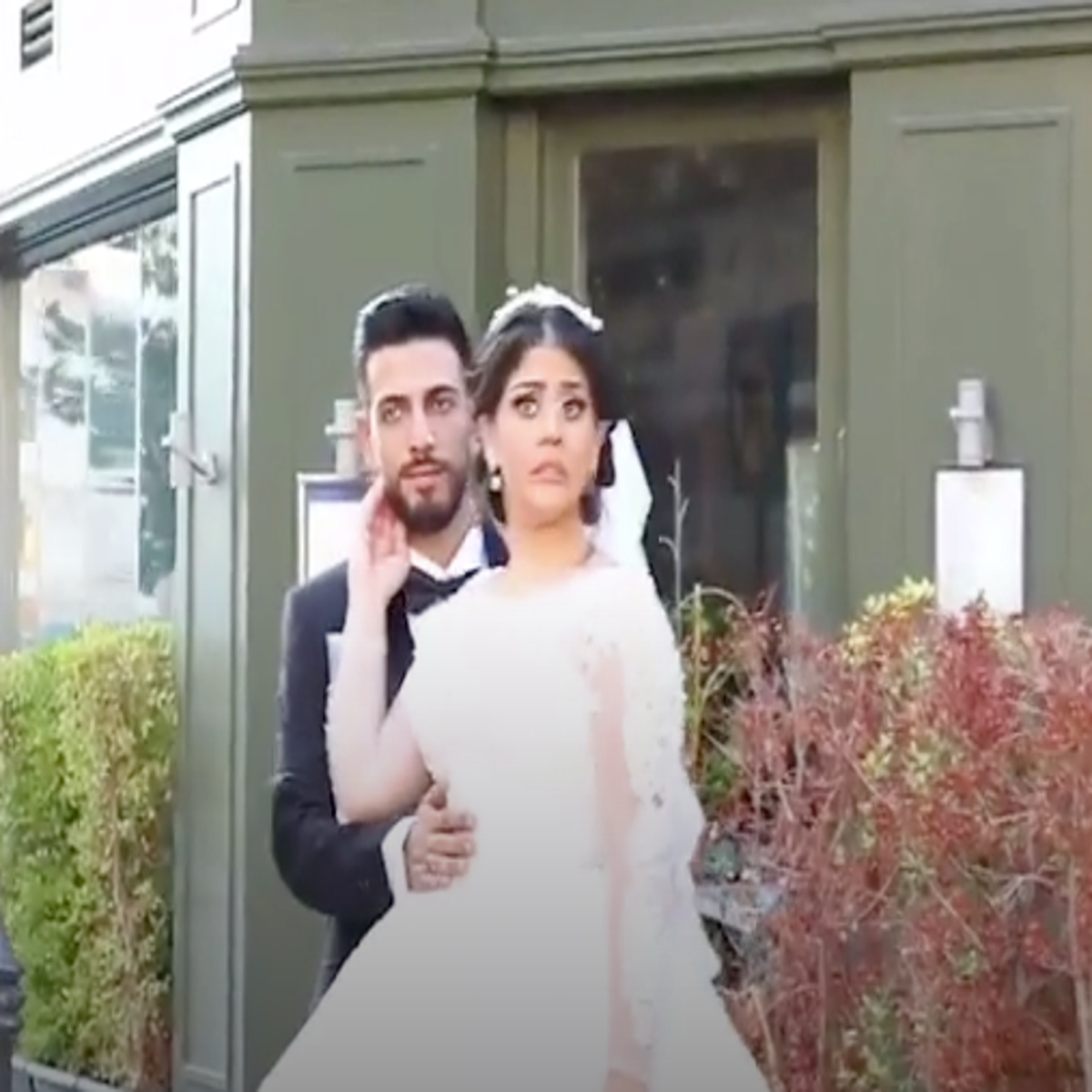 Bride And Groom Running From Explosion